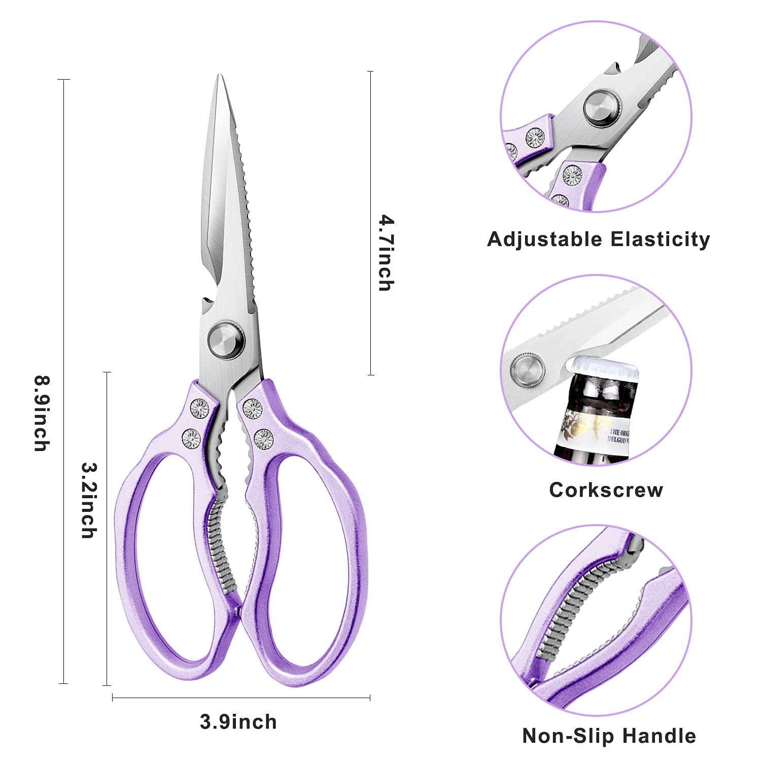 AWinjoy Kitchen Scissors, Heavy Duty Sharp Kitchen Shears Dishwasher Safe, Kitchen Accessories Cooking Shears for Kitchen Meat Chicken Fish Poultry Herb Bread (Purple)