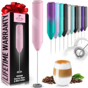 zulay kitchen powerful milk frother wand - mini milk frother handheld stainless steel - battery operated drink mixer for coffee, lattes, cappuccino, matcha - frothmate milk frother gift, cotton candy