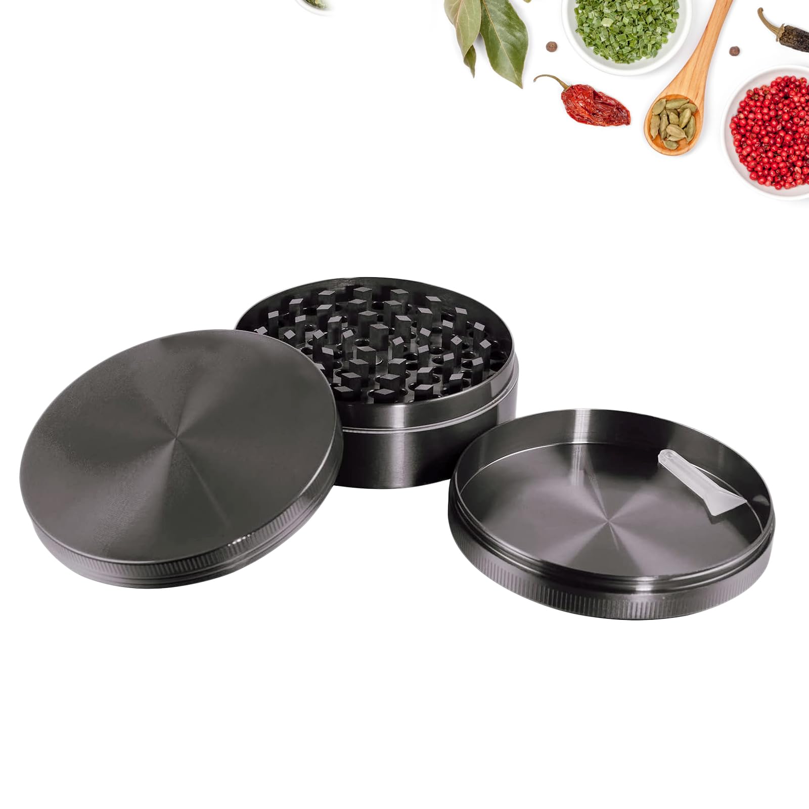 Matoolser 3 Inch Spice Grinder Large 3 Pieces (Metal Black)