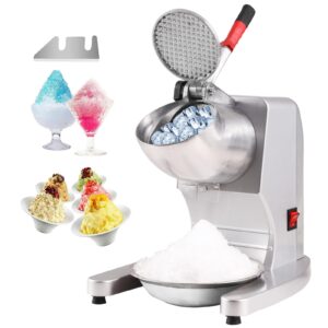 vevor ice crushers machine, 220lbs per hour electric snow cone maker with 4 blades, stainless steel shaved ice machine with cover and bowl, 300w ice shaver machine for home and commercial use, silver