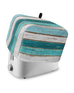 2 slice toaster cover, bread machine cover vintage farm teal ocean aqua green blue wood grain kitchen appliance dust cover with top handle fingerprint protection lightweight kitchen toaster cover