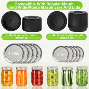 Electric Mason Jar Vacuum Sealer - Mason Jar Vacuum Sealer Kit with Wide Regular Mouth Mason lids - Canning Vacuum Sealer Mason Jar for Food Storage - Jar Vacuum Sealer for Mason Jars - Black 1…