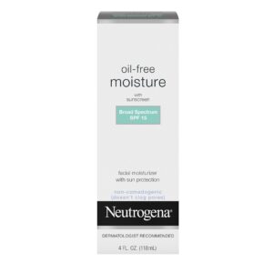 neutrogena oil free daily long lasting facial moisturizer & neck cream - non greasy, oil free moisturizer won't clog pores - spf 15 sunscreen & glycerin, 4 fl. oz