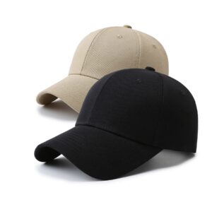 npqquan 2 packs stiff structured front panels baseball cap golf dad hat for men and women hat black+khaki