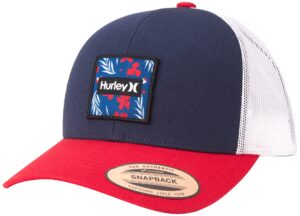 hurley men's caps - fairway trucker mesh panel baseball cap trucker hat - snap back hats for men, size one size, team red