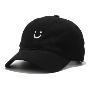 umeepar smile face baseball cap for women men adjustable low profile unstructured cotton dad hat (us, alpha, one size, black)