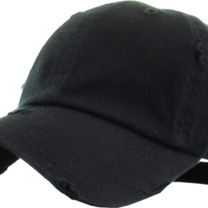 KBETHOS KBE-VINTAGE BLK Vintage Washed Cotton Baseball Cap, Black