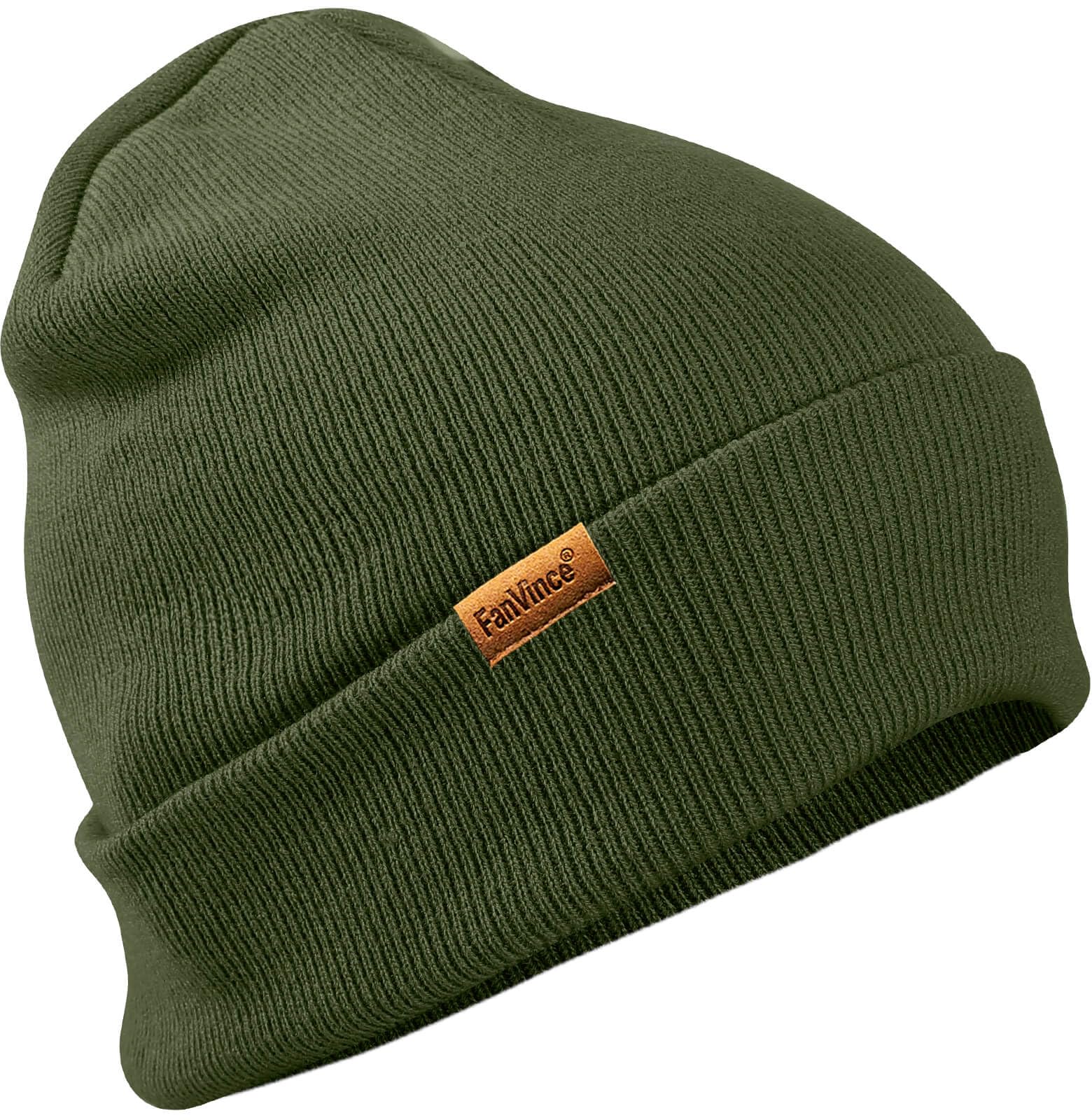 FanVince Hats for Men Women Winter Thermal Cuffed Beanies Knit Gifts Skull Cap Olive Green