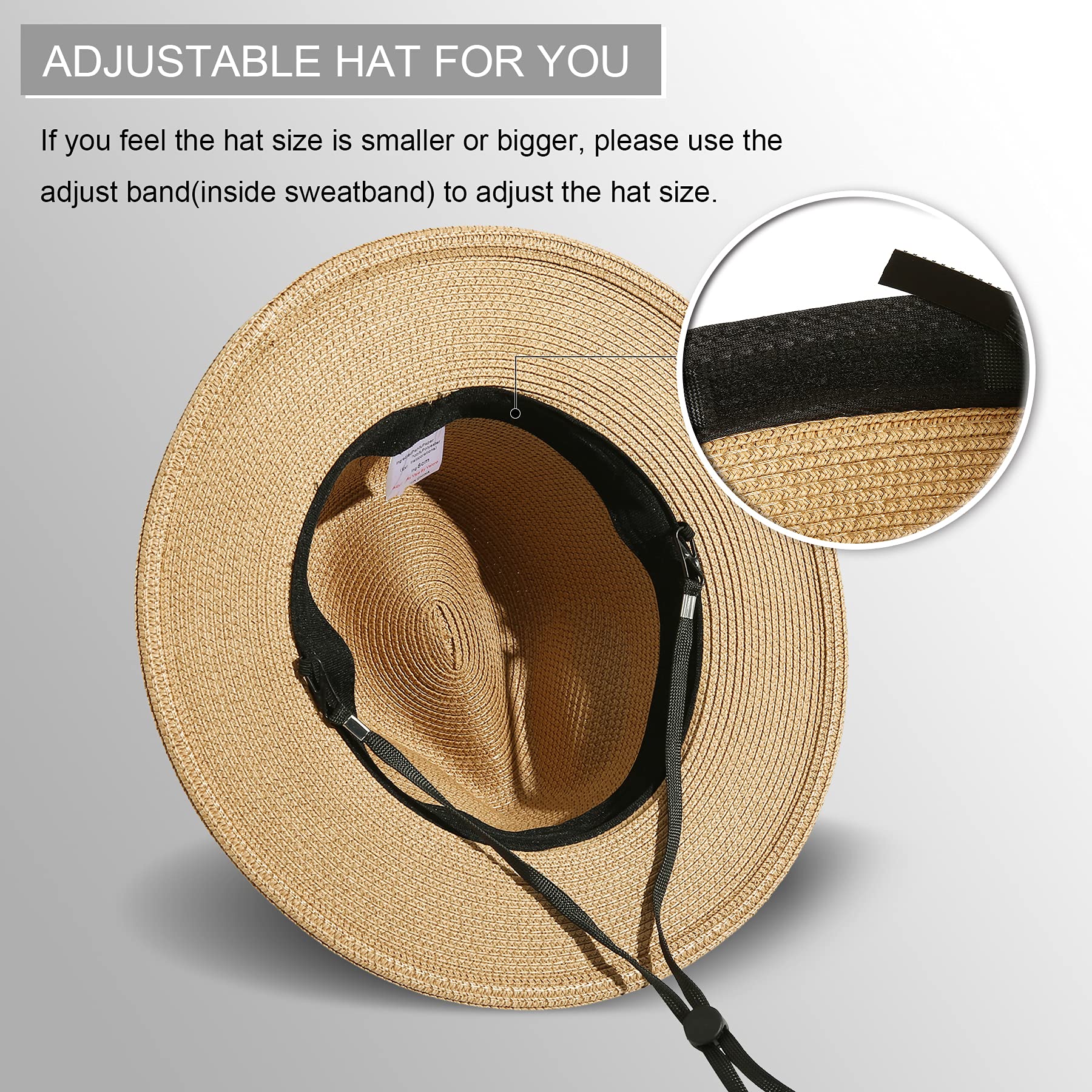 Lanzom Women Wide Brim Straw Panama Roll up Hat Fedora Beach Sun Hat UPF50+ (A-Square Belt Brown)