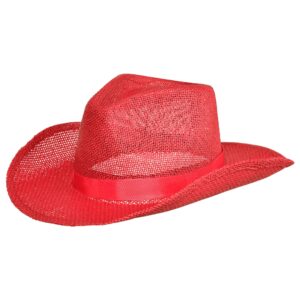 bold red straw cowboy hat - 5" x 15" (1 pc.) - eye-catching & trendy headwear - perfect for outdoor events