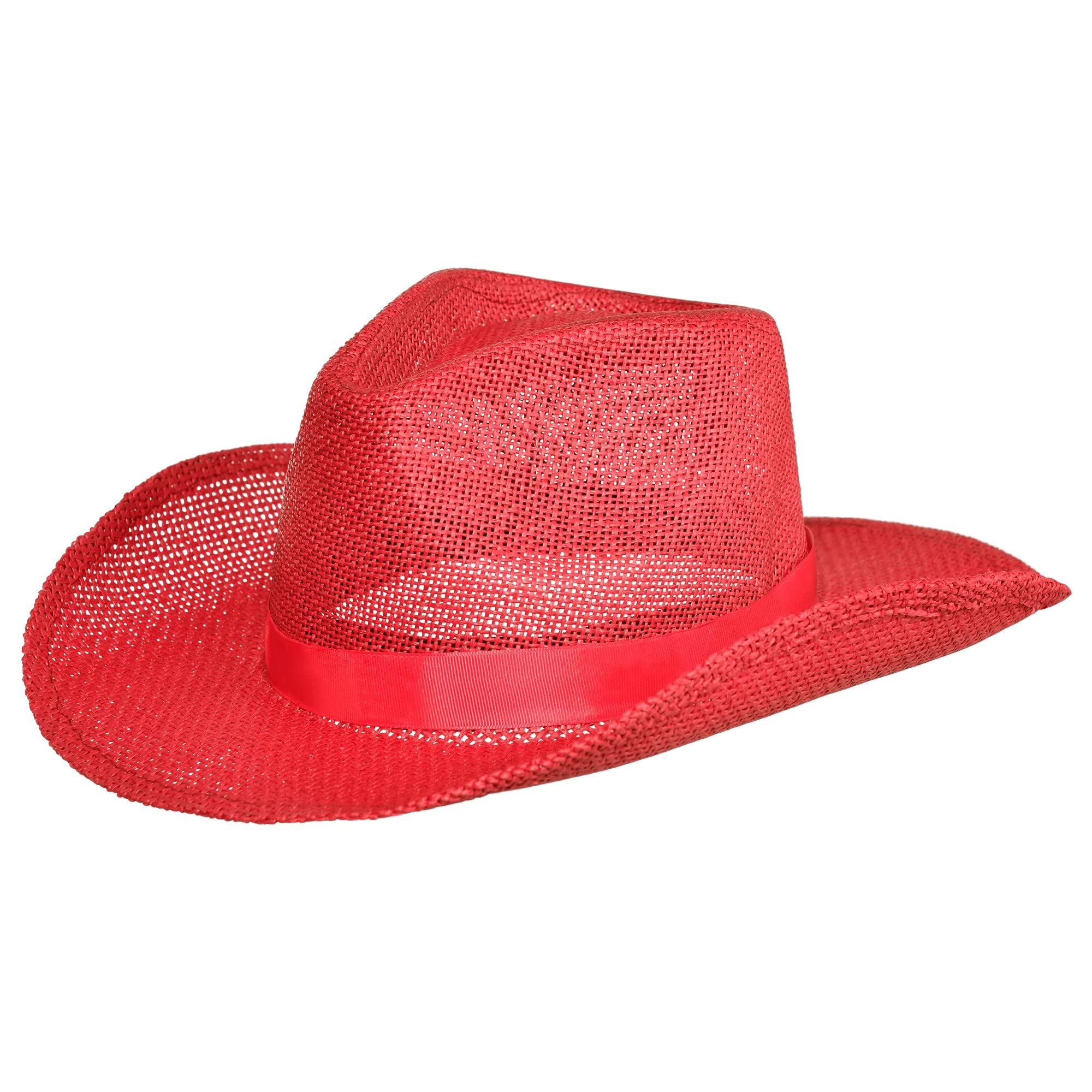 Bold Red Straw Cowboy Hat - 5" x 15" (1 Pc.) - Eye-Catching & Trendy Headwear - Perfect for Outdoor Events