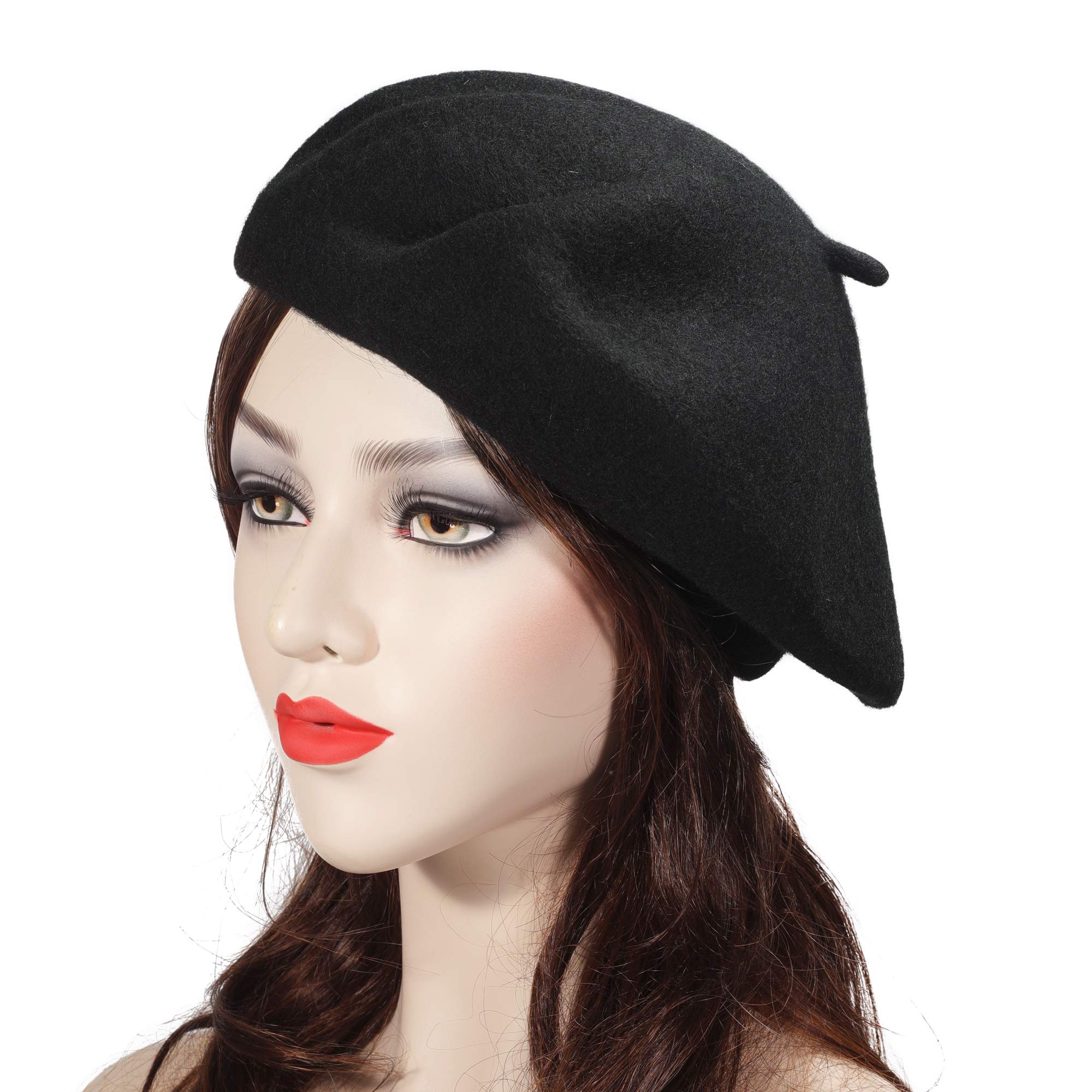 ZLYC Wool French Beret Hat Solid Color Beret Cap for Women Girls (Black)