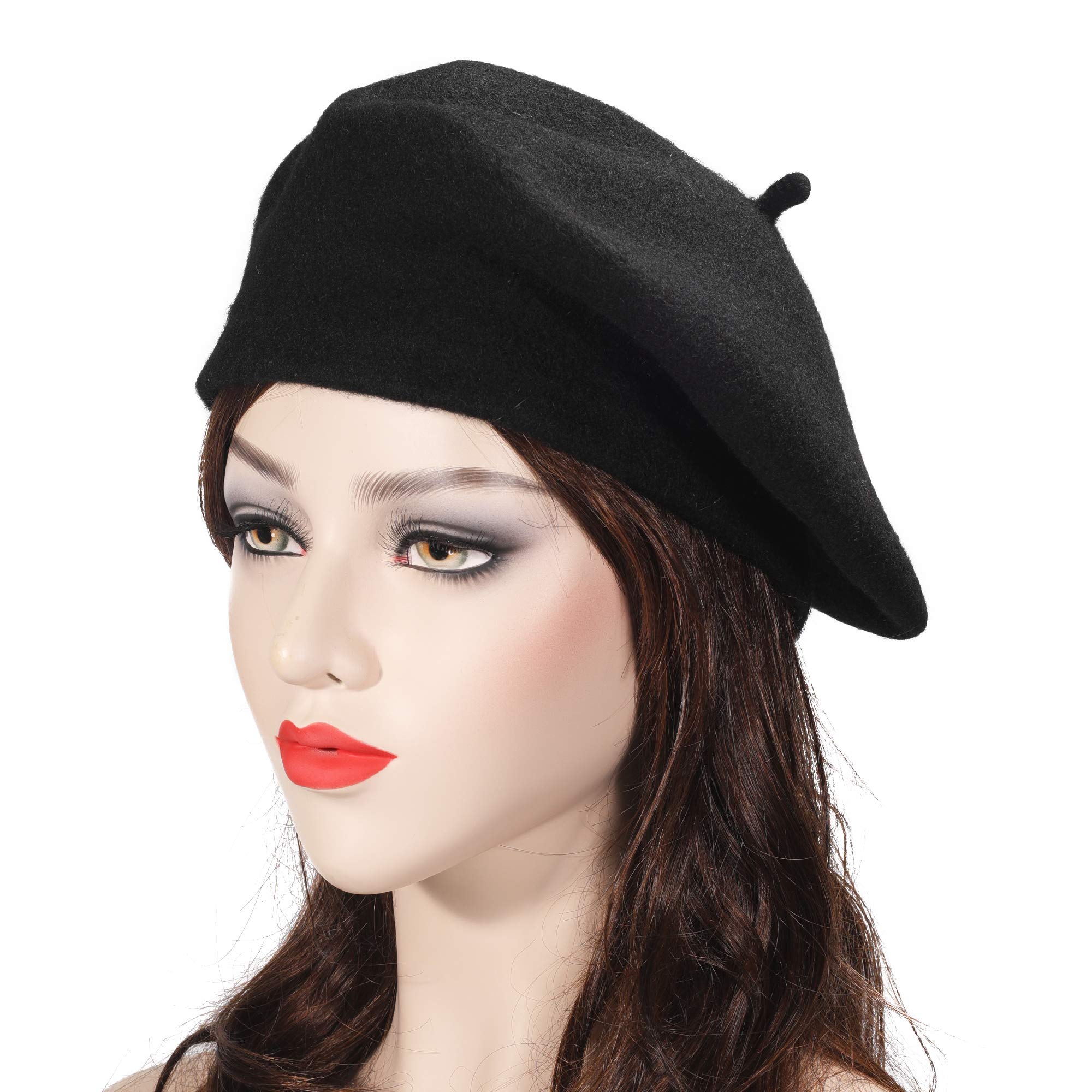 ZLYC Wool French Beret Hat Solid Color Beret Cap for Women Girls (Black)