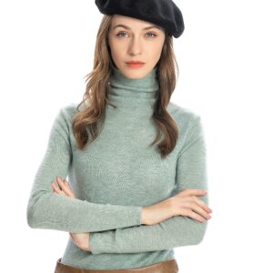 ZLYC Wool French Beret Hat Solid Color Beret Cap for Women Girls (Black)