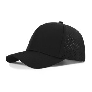 voboom men quick dry baseball cap laser cut mesh ball cap curved brim snapback hat (black)