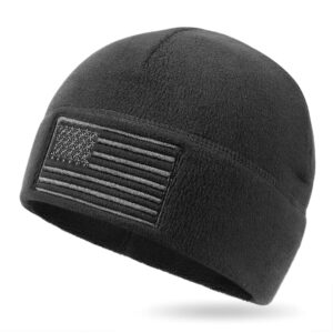 american flag fleece watch cap, usa multi-season army military tactical beanie, winter warm beanie, black, one size