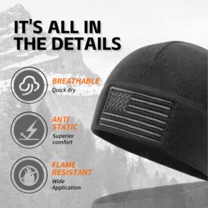 American Flag Fleece Watch Cap, USA Multi-Season Army Military Tactical Beanie, Winter Warm Beanie, Black, One Size