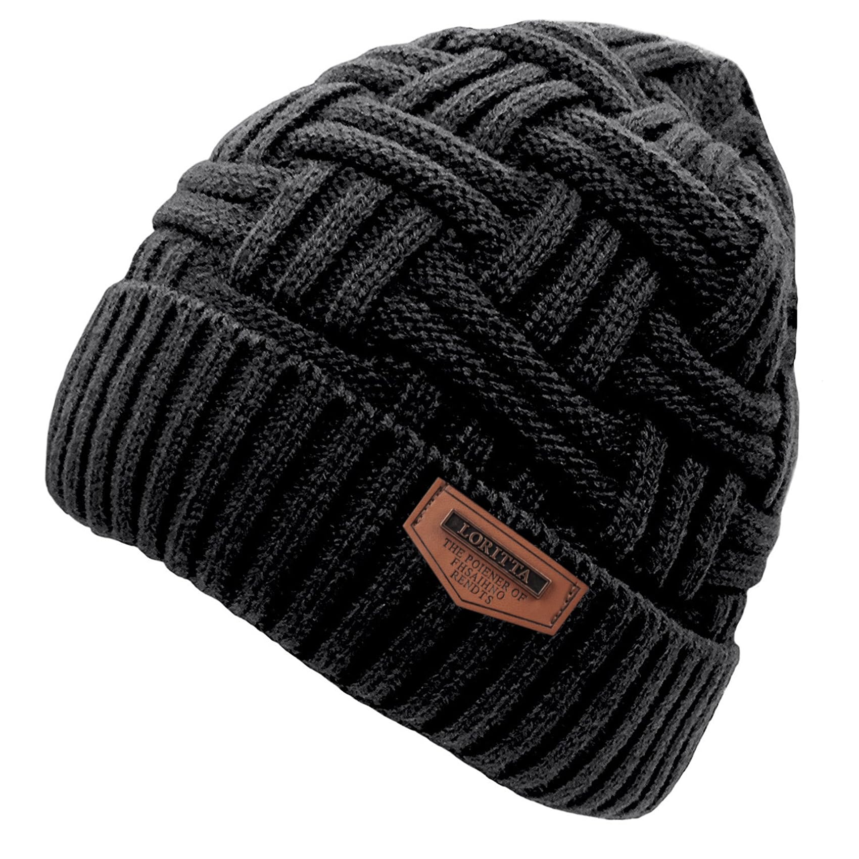 Loritta Men&Women Winter Knitting Skull Cap Wool Warm Slouchy Beanie Hat Black one size