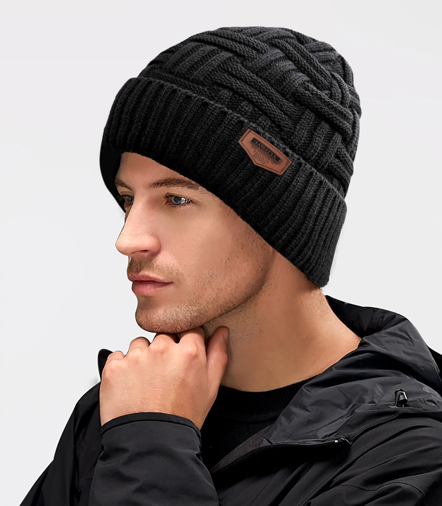 Loritta Men&Women Winter Knitting Skull Cap Wool Warm Slouchy Beanie Hat Black one size