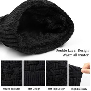 Loritta Men&Women Winter Knitting Skull Cap Wool Warm Slouchy Beanie Hat Black one size