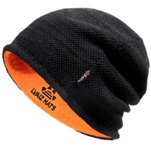 lvaiz mens winter beanie hat warm fleece lined skull cap for men reversible women windproof watch hat knit warm unisex beanie black