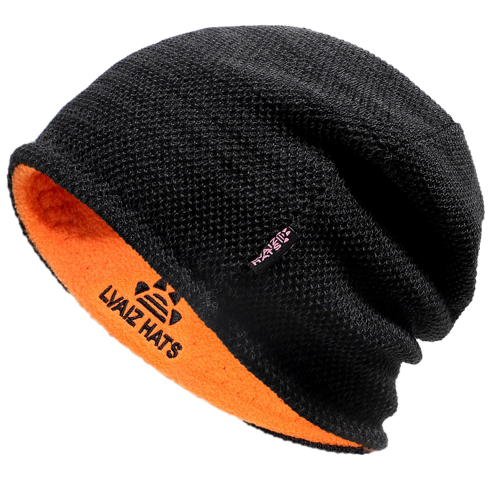 Lvaiz Mens Winter Beanie Hat Warm Fleece Lined Skull Cap for Men Reversible Women Windproof Watch Hat Knit Warm Unisex Beanie Black