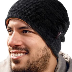 Lvaiz Mens Winter Beanie Hat Warm Fleece Lined Skull Cap for Men Reversible Women Windproof Watch Hat Knit Warm Unisex Beanie Black