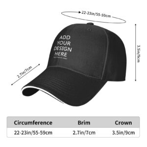 Poitvd Customizable Hat with Your Text/Image/Logo, Customizable Hat Adjustable Hats for Men Women,Snapback Baseball Cap Dad for Outdoor Black