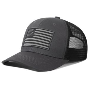 sibosha american flag trucker hat - baseball cap for men & women, breathable mesh, adjustable snapback closure dark gray/black