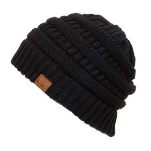 c.c exclusives cable knit beanie - thick, soft & warm chunky beanie hats (hat-20a) (black)