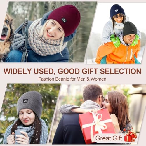 Winter Beanie Hats for Women Men 3Pack,Fleece Lined Womens Winter Hats with Smiley Face,Warm Cute Beanie for Cold Weather（Camel+Black+Black/White）