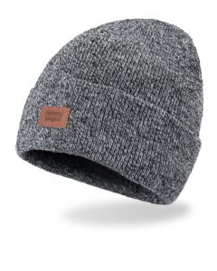 levi's unisex adult all season comfy leather logo patch cuffed hero beanie hat, marled grey