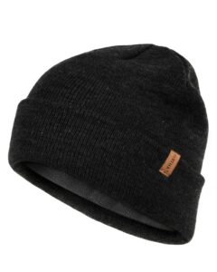 furtalk mens beanie fleece lined winter hats double layered stylish knited cuffed plain hat dark grey