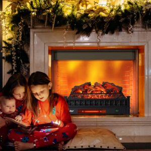 TURBRO Eternal Flame 26-Inch Infrared Quartz Electric Fireplace Log Heater, Realistic Lemonwood Logs, Adjustable Flame Colors, Remote Control, Thermostat, Timer, EF26-LG, 1500W