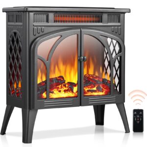 rintuf electric fireplace heater, 1500w infrared fireplace stove w/3d realistic flame, 5100btu freestanding electric stove heater with remote control, 8h timer, ideal for indoor outdoor home use