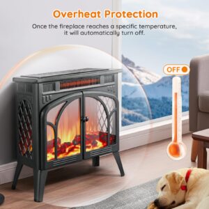 Rintuf Electric Fireplace Heater, 1500W Infrared Fireplace Stove w/3D Realistic Flame, 5100BTU Freestanding Electric Stove Heater with Remote Control, 8H Timer, Ideal for Indoor Outdoor Home Use