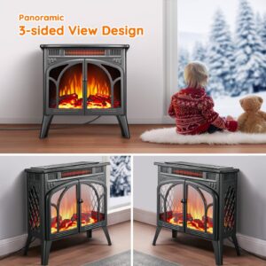 Rintuf Electric Fireplace Heater, 1500W Infrared Fireplace Stove w/3D Realistic Flame, 5100BTU Freestanding Electric Stove Heater with Remote Control, 8H Timer, Ideal for Indoor Outdoor Home Use