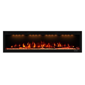 valuxhome electric fireplace, 60 inches fireplace, recessed and wall mounted fireplaces for living room with remote, overheating protection, logset and crystal, touch screen, 1500w/750w, black