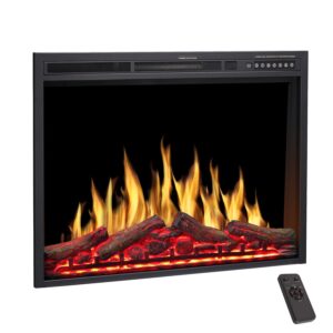 r.w.flame 34" electric fireplace insert adjuatble flame colors, log colors, flame speed and brightness, remote control, 750w/1500w(34"x26")