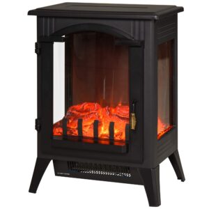 homcom 23" electric fireplace heater, fire place stove with realistic led flames and logs and overheating protection, 750w/1500w, black