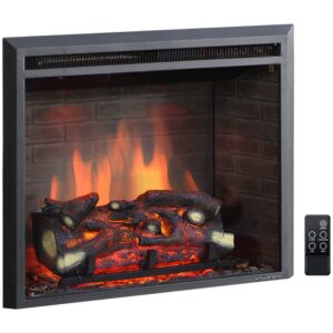 puraflame western electric fireplace insert with fire crackling sound, remote control, 750/1500w, black, 25 63/64 inches wide, 23 3/16 inches high