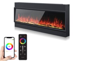 electric fireplace heater 96" wifi -enabled built-in recessed fireplace unit with 251 realistic flame color combinations, single-sided 1500/750 watt heat fire place insert linear (44" slim)