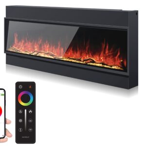 Electric Fireplace Heater 96" WiFi -Enabled Built-in Recessed Fireplace Unit with 251 Realistic Flame Color Combinations, Single-Sided 1500/750 Watt Heat Fire Place Insert Linear (44" Slim)