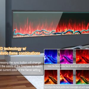 Electric Fireplace Heater 96" WiFi -Enabled Built-in Recessed Fireplace Unit with 251 Realistic Flame Color Combinations, Single-Sided 1500/750 Watt Heat Fire Place Insert Linear (44" Slim)