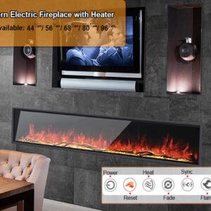 Electric Fireplace Heater 96" WiFi -Enabled Built-in Recessed Fireplace Unit with 251 Realistic Flame Color Combinations, Single-Sided 1500/750 Watt Heat Fire Place Insert Linear (44" Slim)