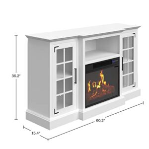 TV Stand with Electric Fireplace Fits TVs up to 65-Inches - Media Console with Storage Cabinet, Adjustable Heat, and LED Flames by Northwest (White)