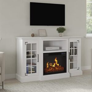 TV Stand with Electric Fireplace Fits TVs up to 65-Inches - Media Console with Storage Cabinet, Adjustable Heat, and LED Flames by Northwest (White)