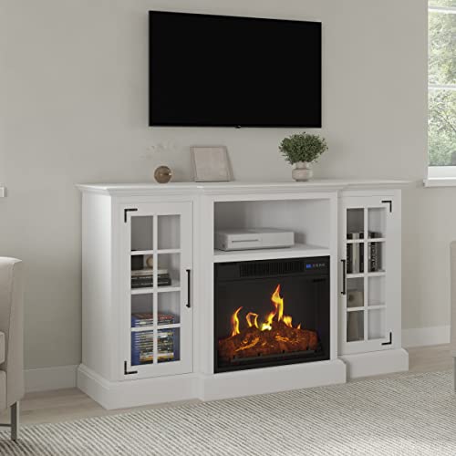 TV Stand with Electric Fireplace Fits TVs up to 65-Inches - Media Console with Storage Cabinet, Adjustable Heat, and LED Flames by Northwest (White)