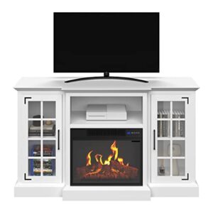 TV Stand with Electric Fireplace Fits TVs up to 65-Inches - Media Console with Storage Cabinet, Adjustable Heat, and LED Flames by Northwest (White)