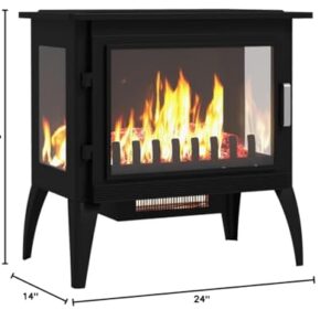 24" Electric Fireplace Heater, Freestanding Fireplace Stove, Realistic LED Flames, Adjustable Brightness, Overheating Safe Protection, Black